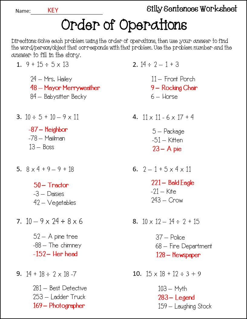 Order of Operations Silly Sentences Activity - Amped Up Learning