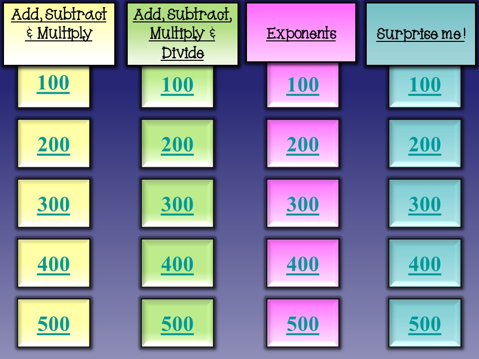 Order of Operations Jeopardy - Amped Up Learning
