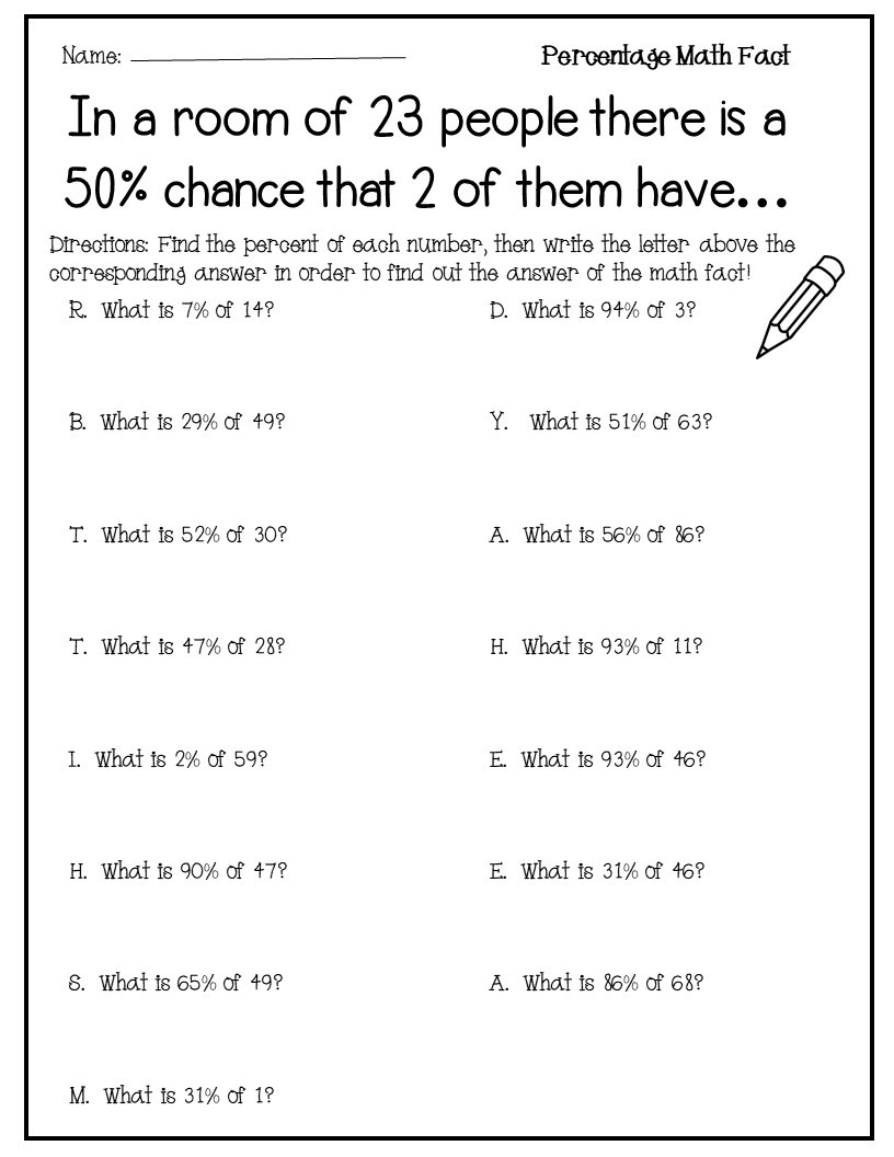 Percentages Math Fact Word Activity - Amped Up Learning