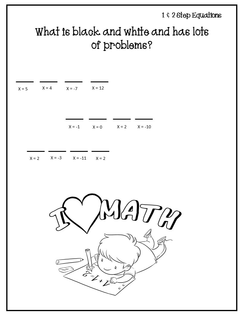 Solving One & Two Step Equations Riddle Activity - Amped Up Learning