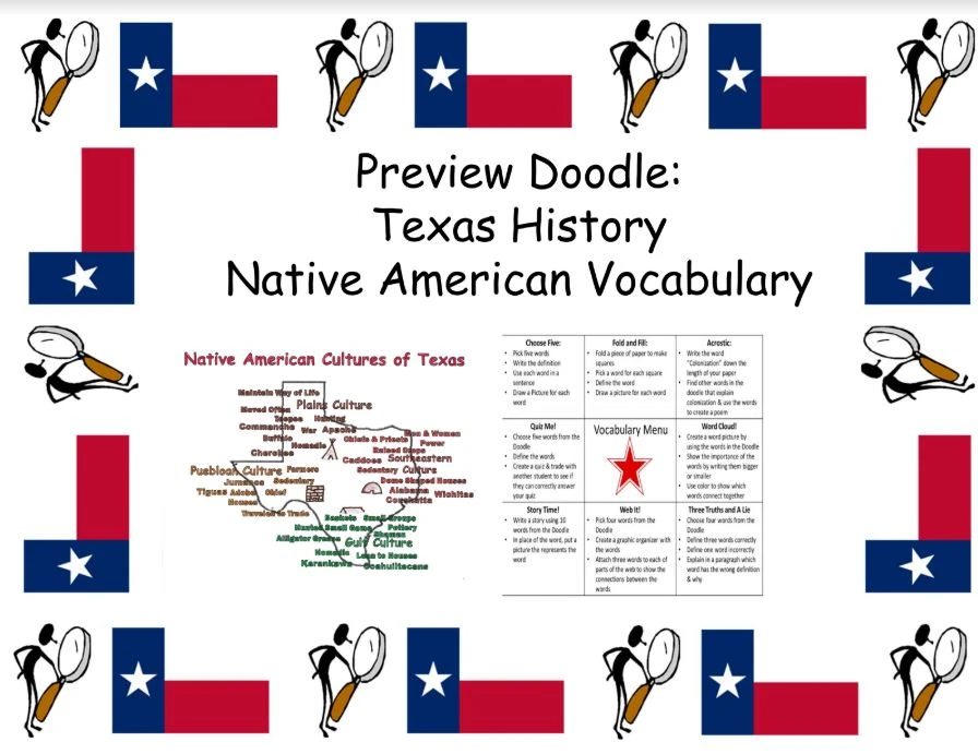 Texas History: Preview Vocabulary Doodle Native Texans - Amped Up Learning