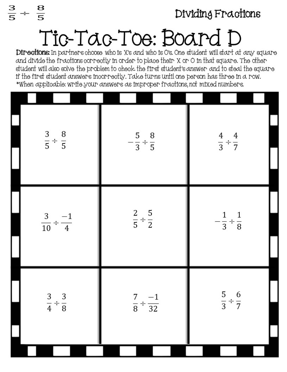 Fractions Tic-Tac-Toe with 5 Game Boards - Amped Up Learning