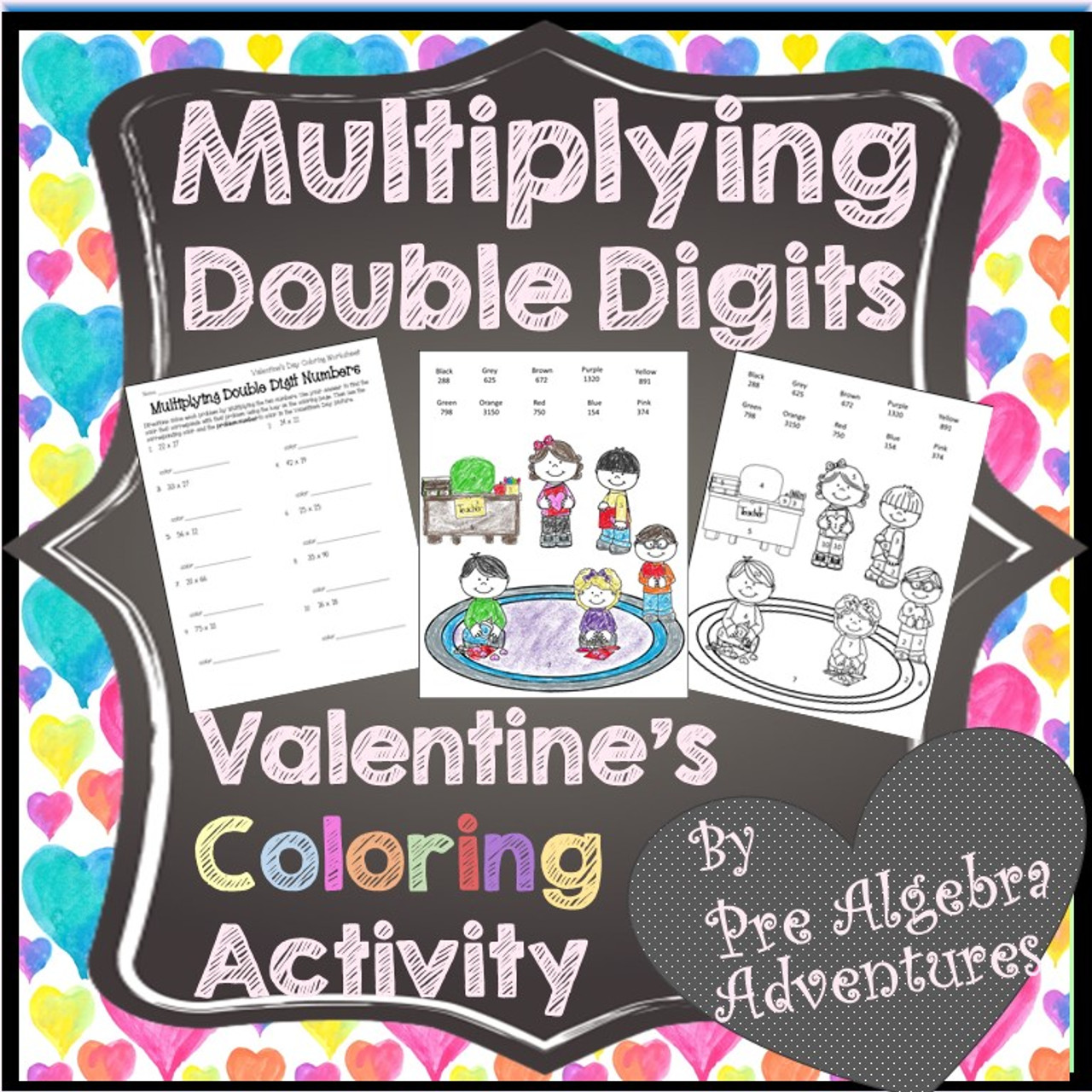 Valentine's Day Multiplying Double Digit Numbers Coloring Activity ...