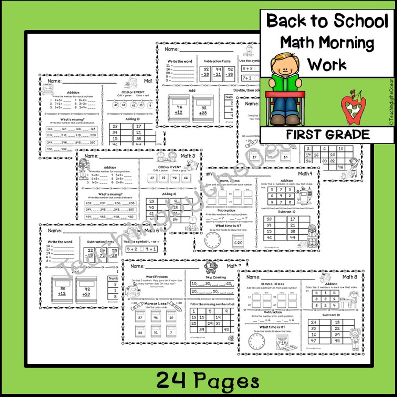 1st Grade Morning Work - Math - All Year Bundle - Amped Up Learning