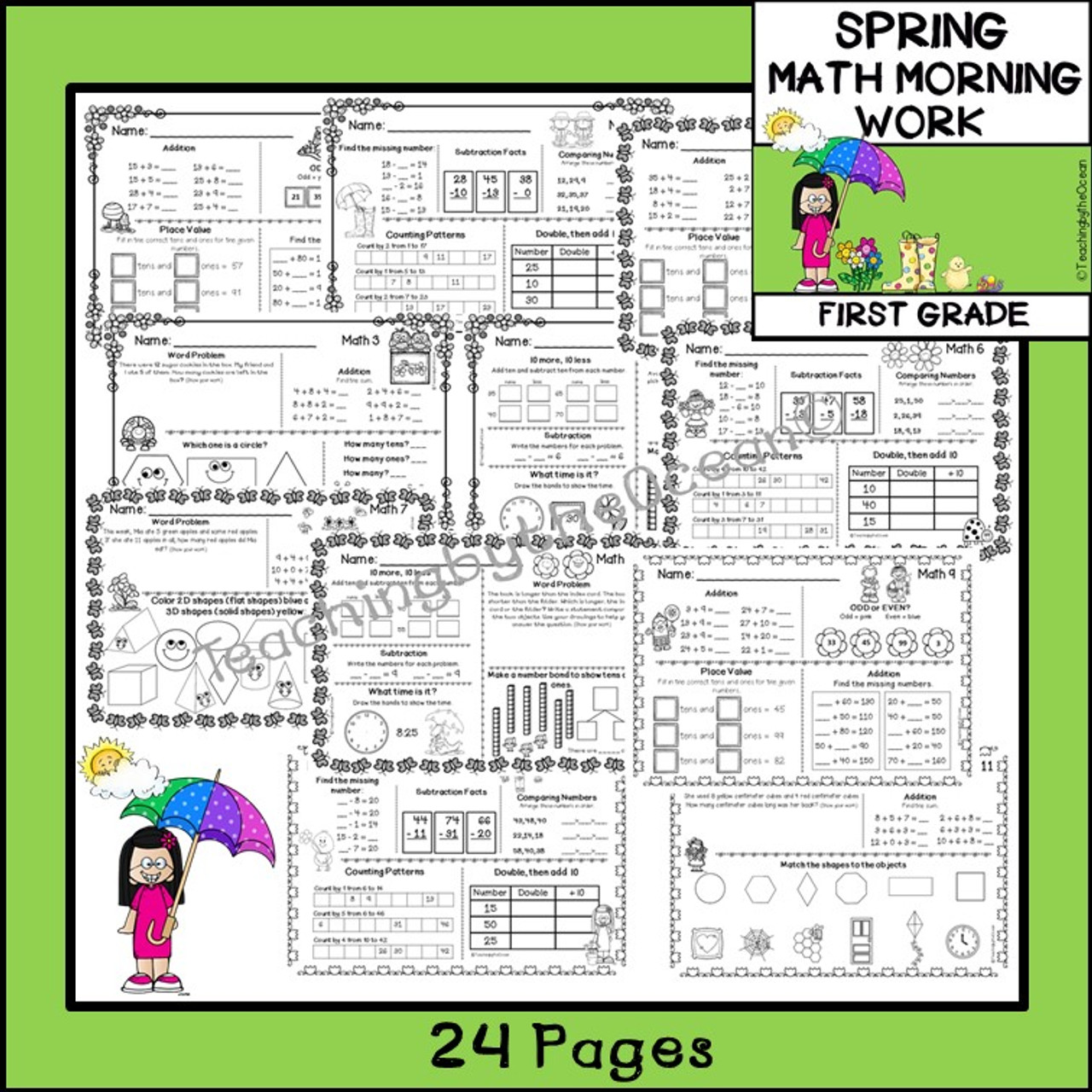 1st Grade Morning Work - Math - All Year Bundle - Amped Up Learning