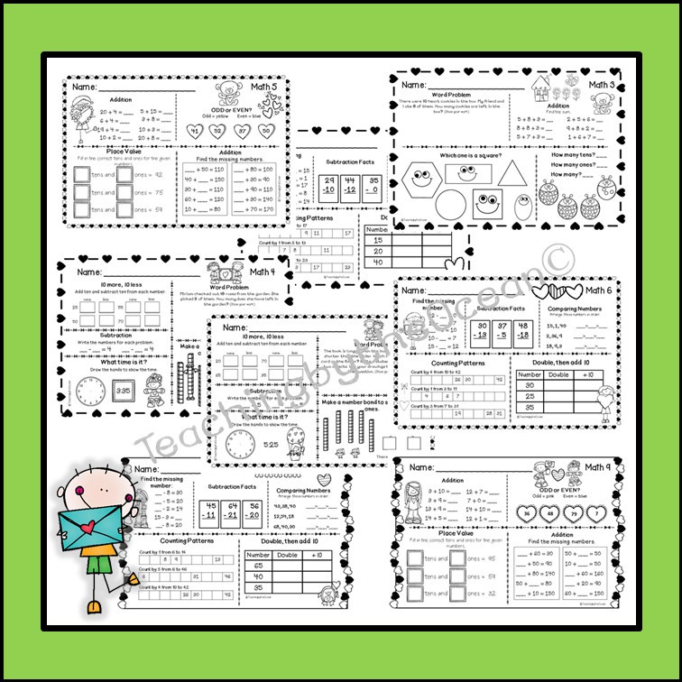 1st Grade Morning Work - Math - Valentine's Day - Amped Up Learning