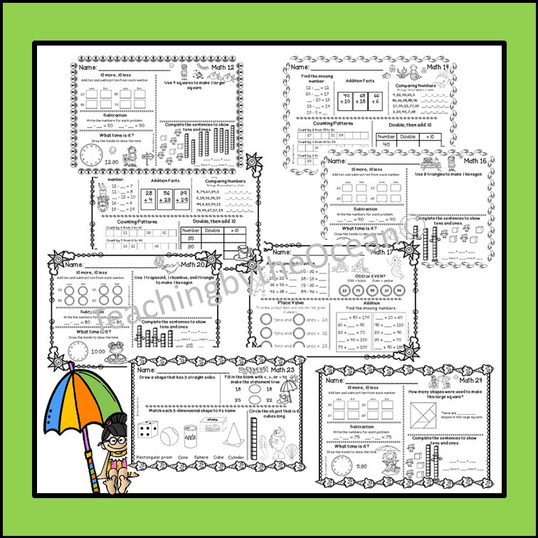 1st Grade Morning Work - Math - Summer - Amped Up Learning