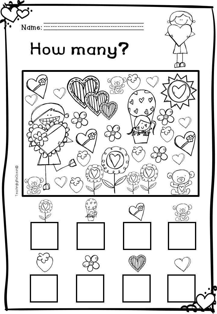 Valentine's Counting Worksheets (Kindergarten)