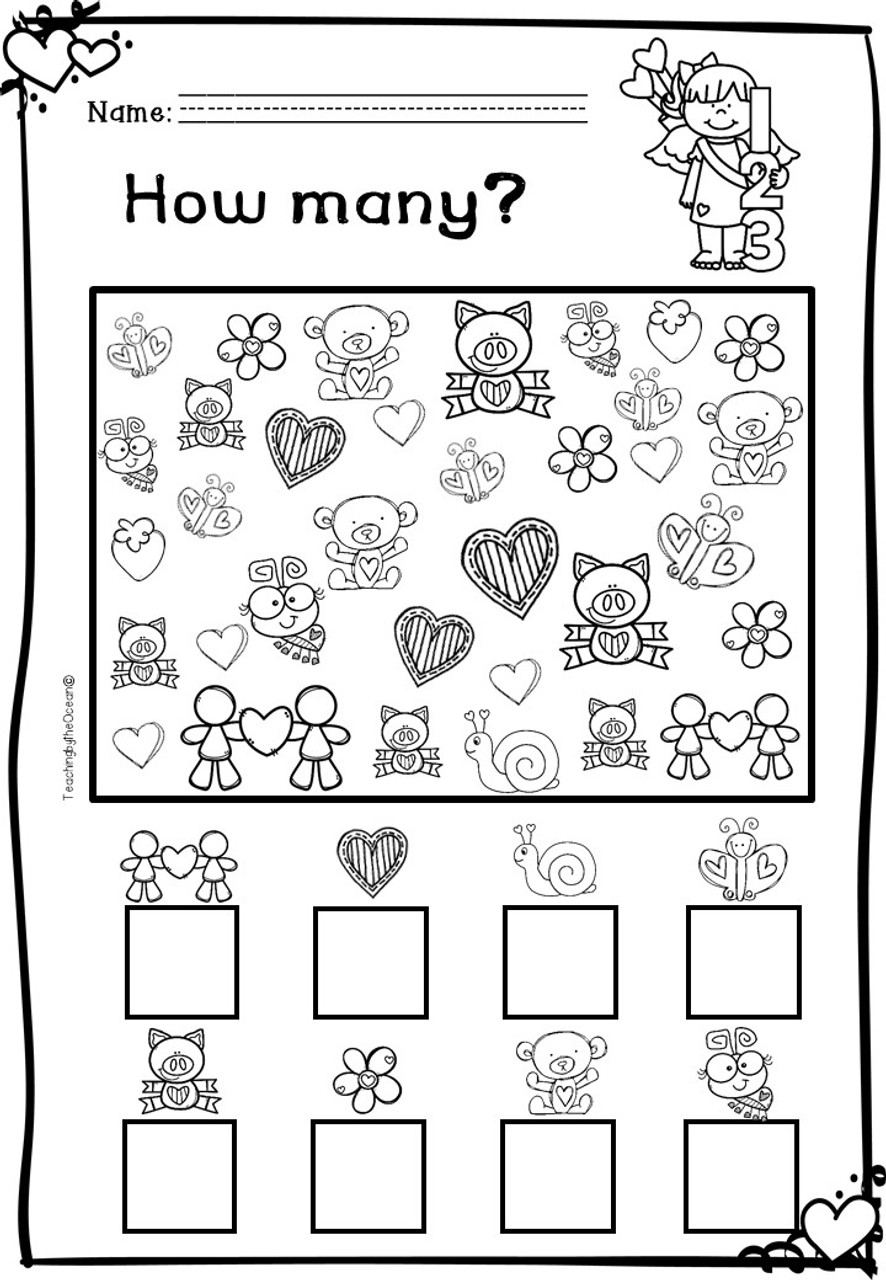 Valentine's Counting Worksheets (Kindergarten)