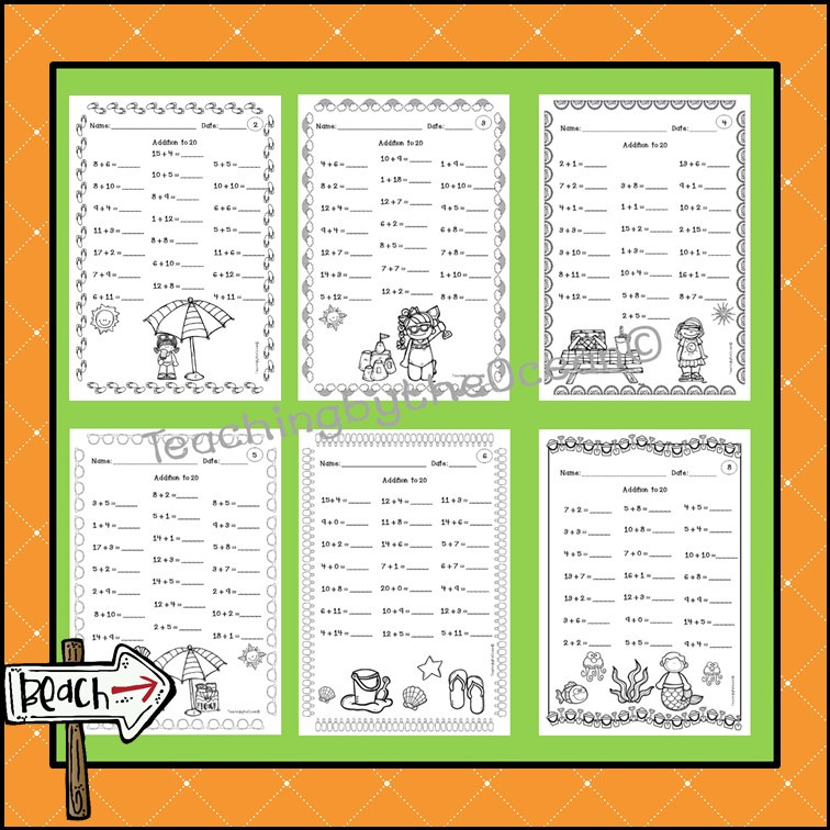 Summer Addition to 20 Fact Fluency Worksheets - Amped Up Learning