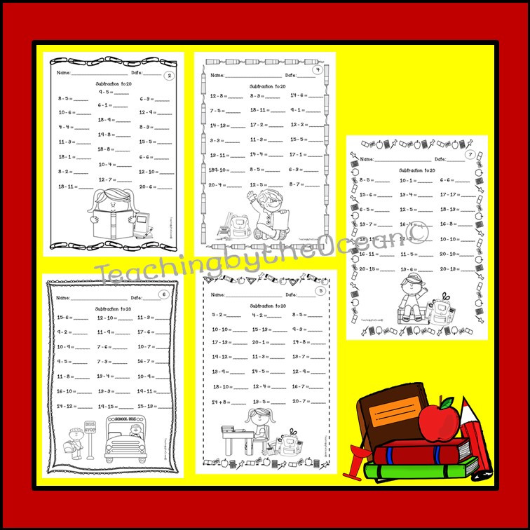 Back to School Subtraction to 20 Fact Fluency Worksheets - Amped Up ...