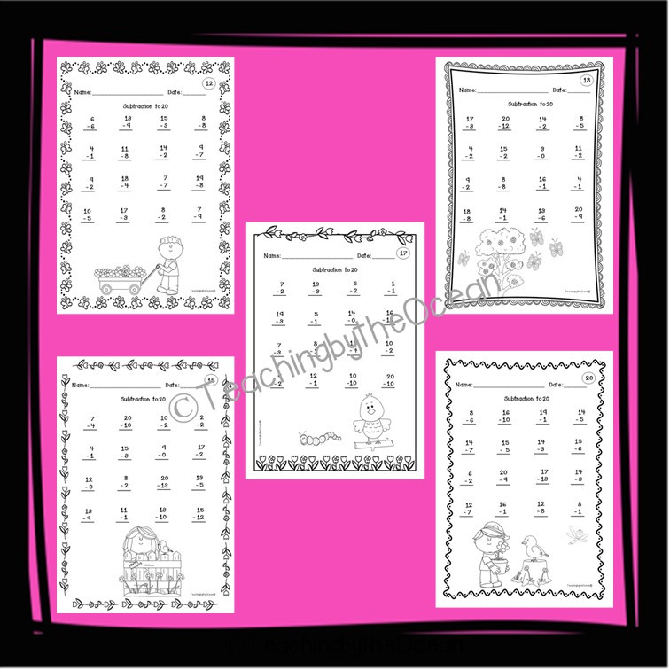 Spring Subtraction to 20 Fact Fluency Worksheets - Amped Up Learning