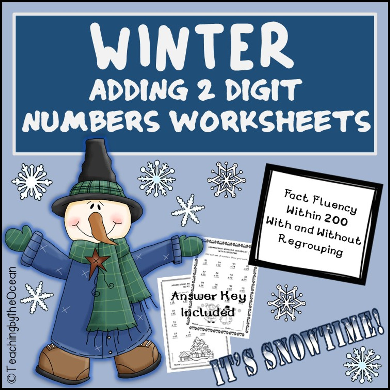 Adding 2 Digit Numbers Worksheets - Winter / Christmas Themed - Amped ...