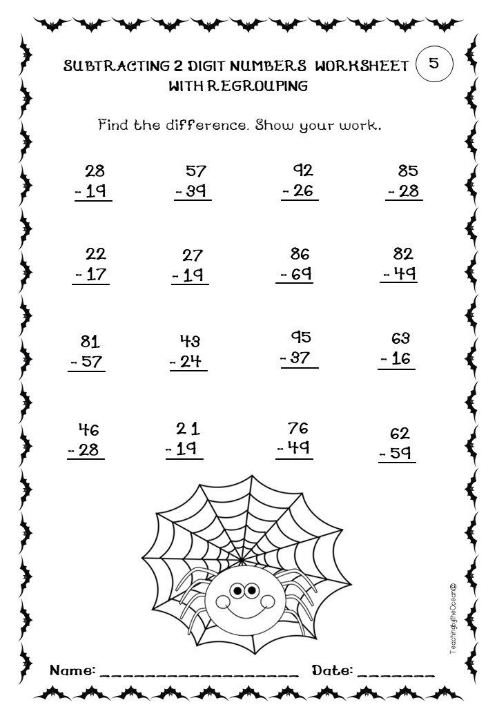 Subtracting 2 Digit Numbers Worksheets – Fall Themed - Amped Up Learning