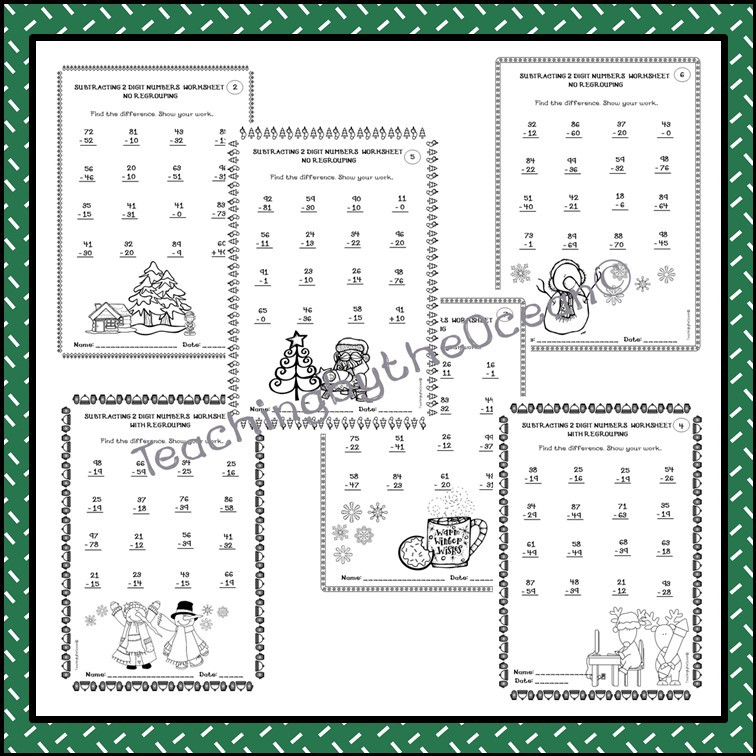 Subtracting 2 Digit Numbers Worksheets – Winter / Christmas Themed ...