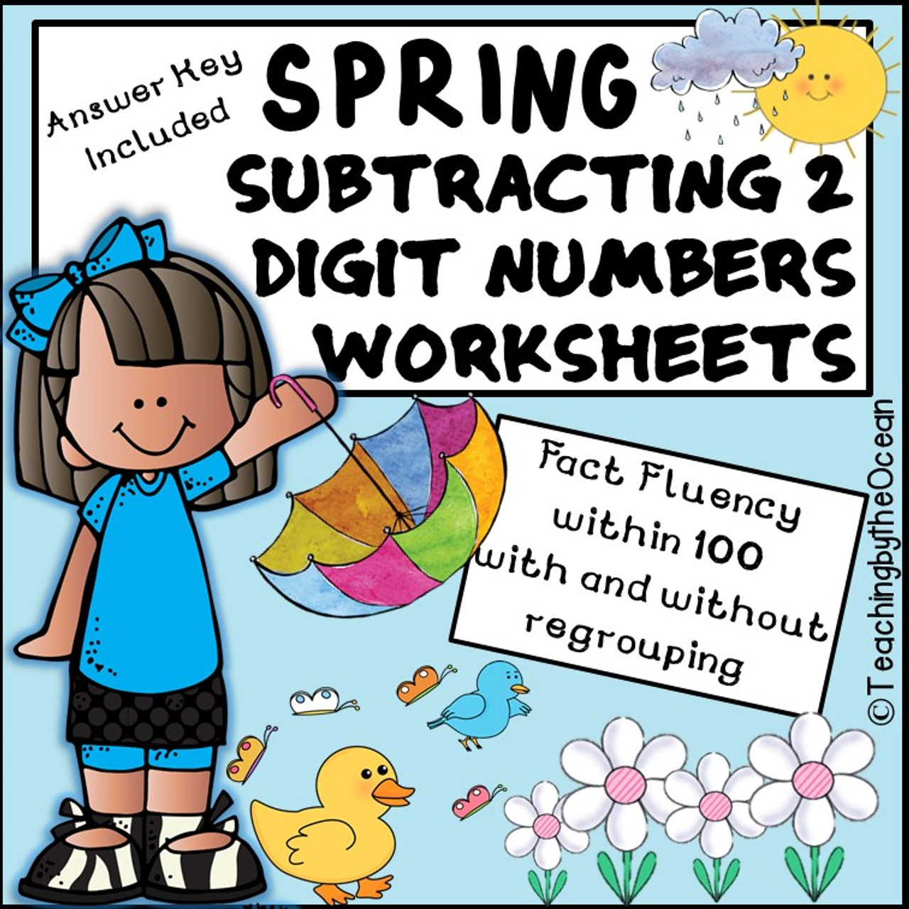 Subtracting 2 Digit Numbers Worksheets – Spring Themed - Amped Up Learning