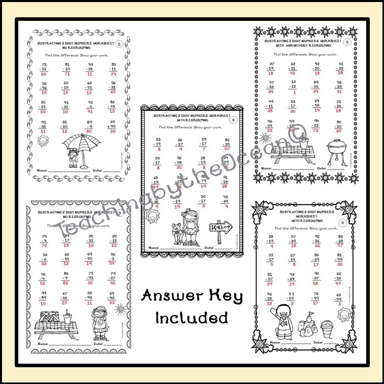 Subtracting 2 Digit Numbers Worksheets – Summer Themed - Amped Up Learning