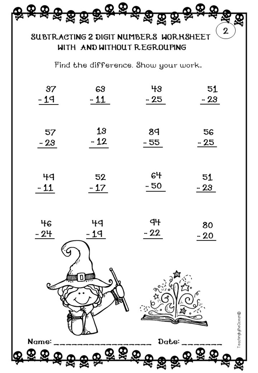 Subtracting 2 Digit Numbers Worksheets – Halloween Themed - Amped Up ...