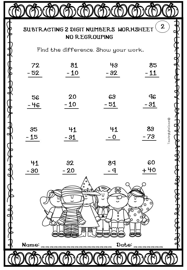 Subtracting 2 Digit Numbers Worksheets – Halloween Themed - Amped Up ...