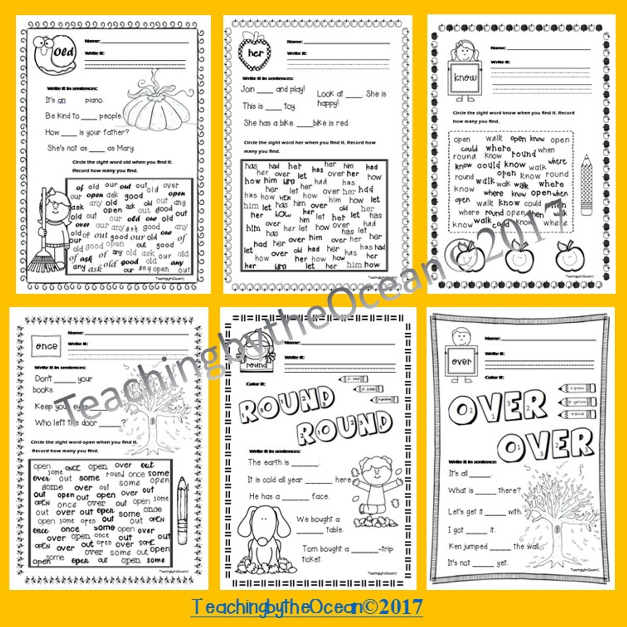 First Grade Sight Words Worksheets - Fall Themed