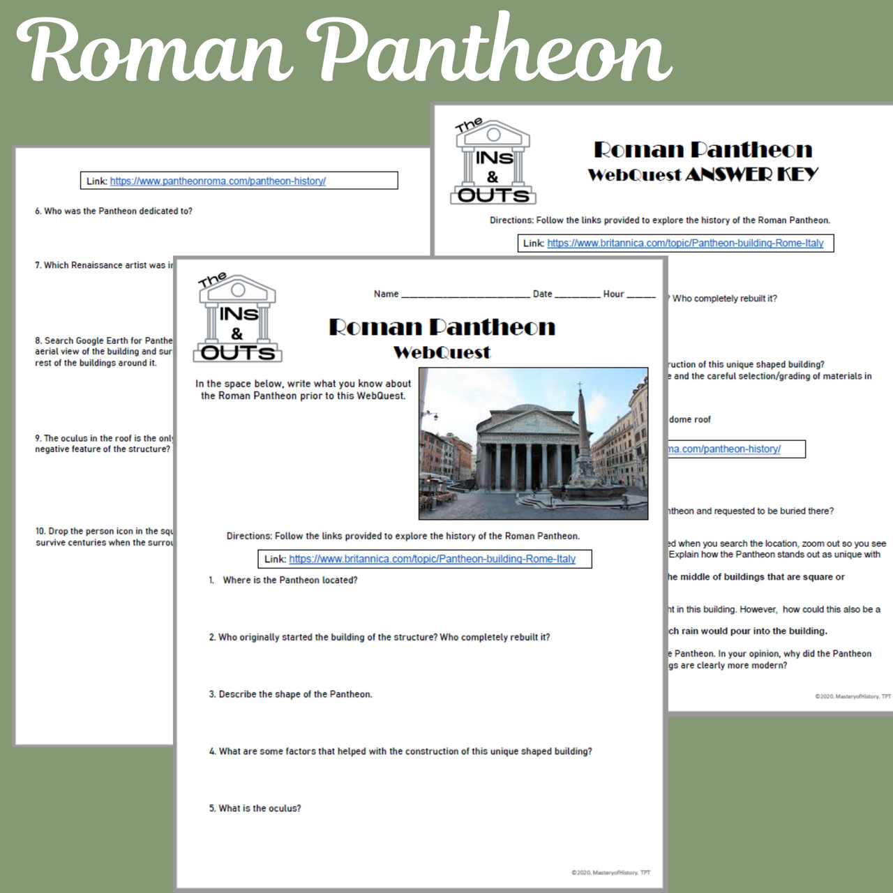 The Ins & Outs: Roman Pantheon Webquest