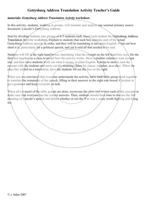 Gettysburg Address primary source translation activity - Amped Up Learning