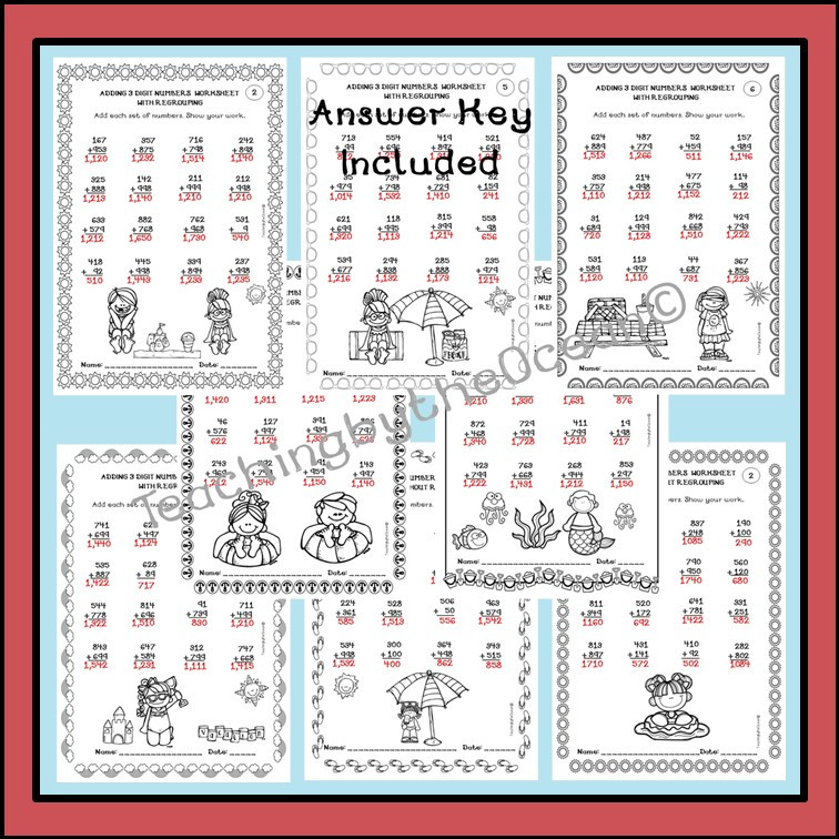 Adding 3 Digit Numbers Worksheets - Summer Themed - Amped Up Learning
