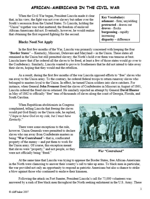 African-Americans in the Civil War mini-unit, including text - Amped Up ...