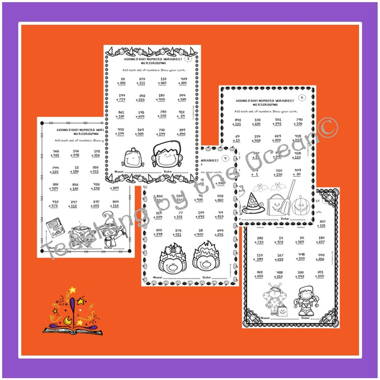 Adding 3 Digit Numbers Worksheets - Halloween Themed - Amped Up Learning