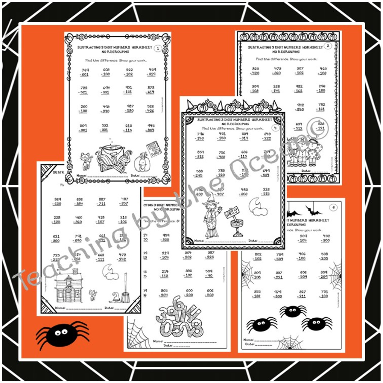 Subtracting 3 Digit Numbers Worksheets - Halloween Themed - Amped Up ...
