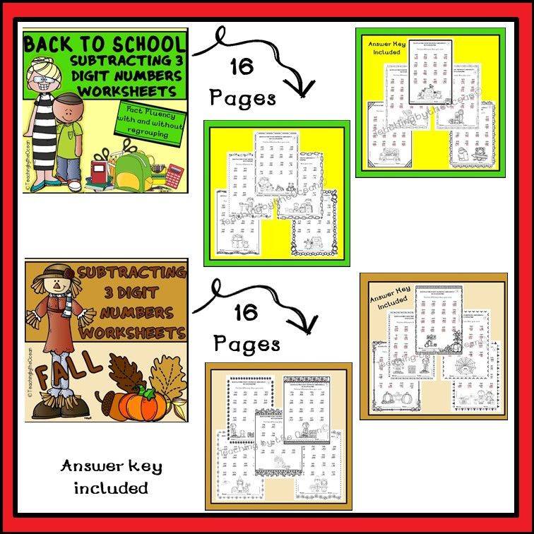 Subtracting 3 Digit Numbers Worksheets - All Year BUNDLE - Amped Up ...