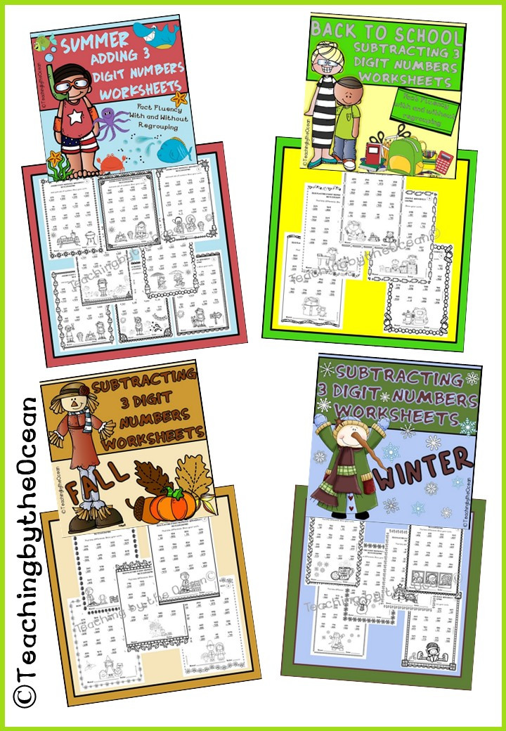 Adding and Subtracting 3 Digit Numbers Worksheets All Year BUNDLE ...