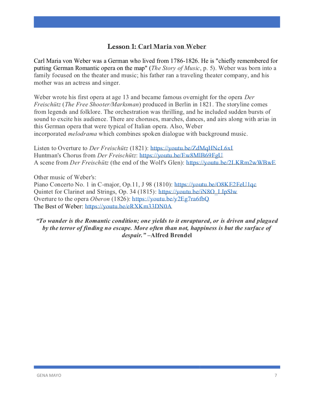 Music Appreciation of the Romantic Era curriculum guide, Music ...