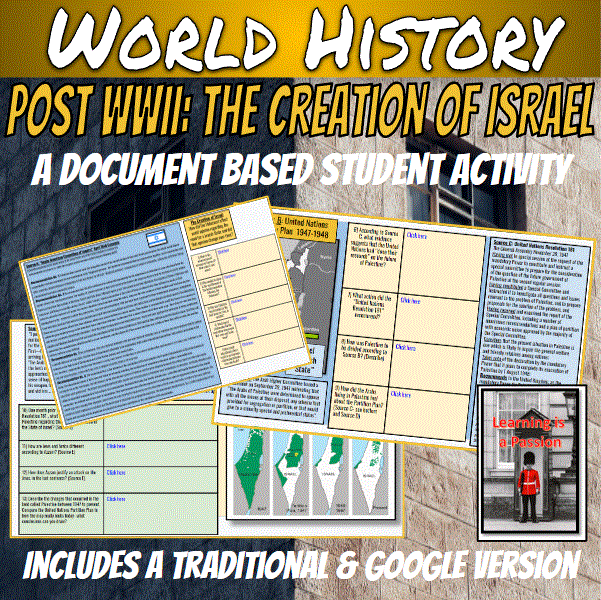 Post WWII | Creation of Israel | Document Based Activity | Distance ...