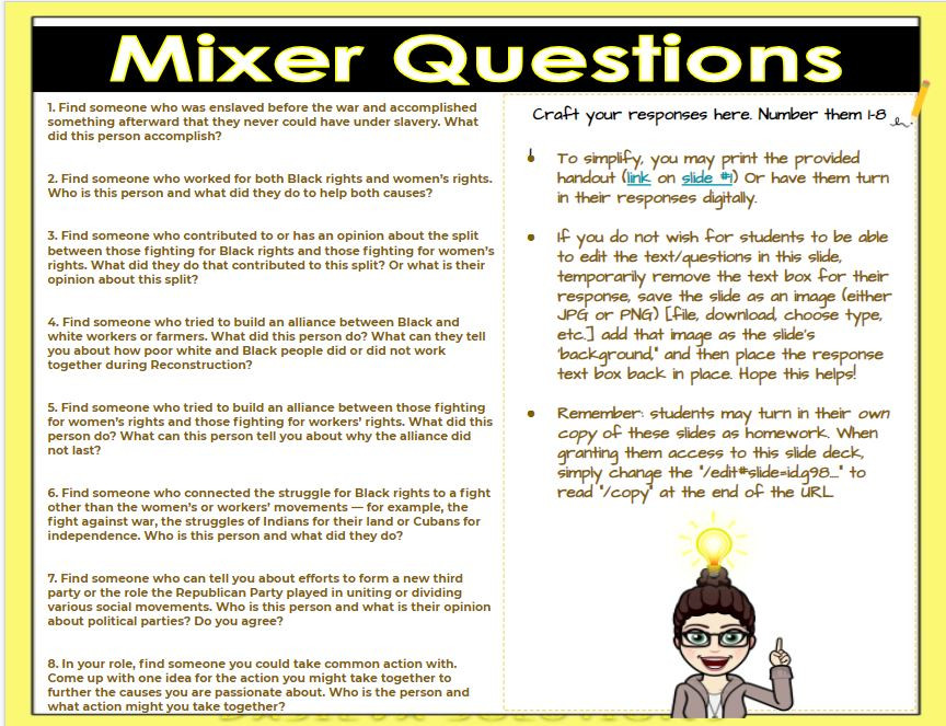 Reconstruction Era Activity Role Play / Mixer: Abolitionists, Labor ...