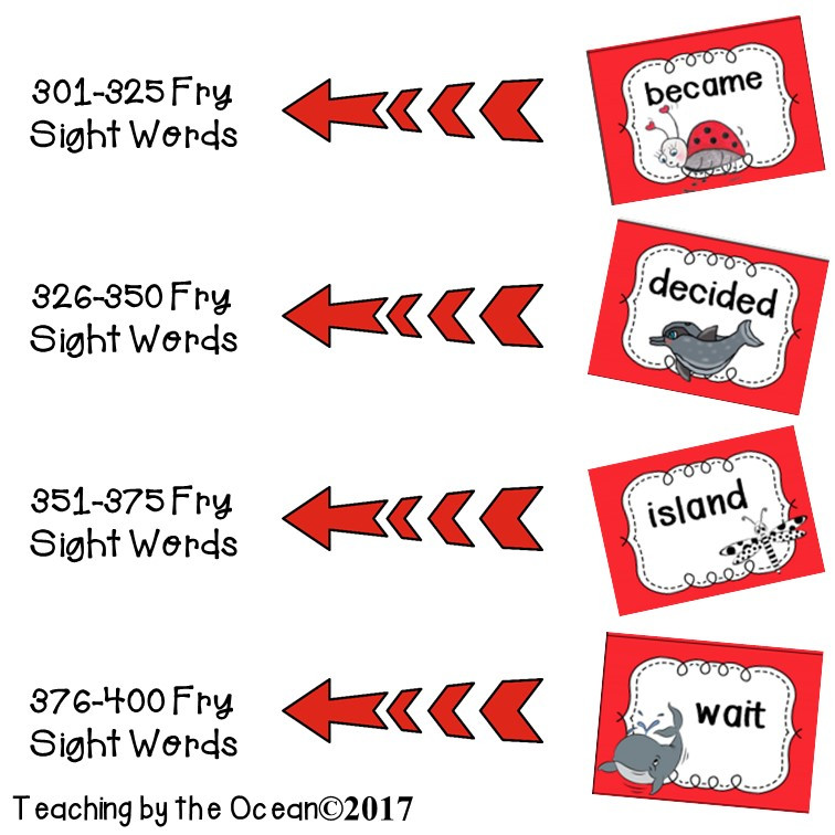 Fry's Sight Words Cards - Animals Themed (fifth hundred)