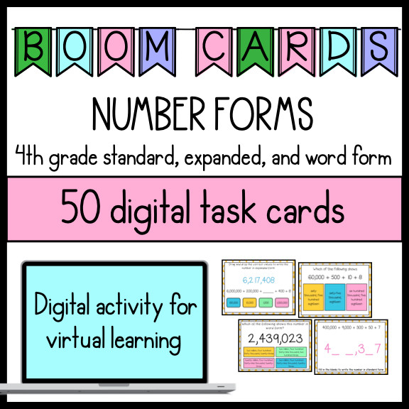4th Grade Number Forms to the Millions Digital Boom Cards Distance Learning