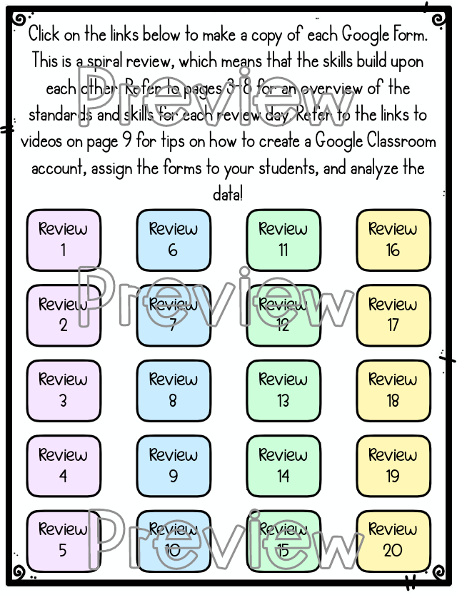 Distance Learning 1st Nine Weeks Spiral Review Google Classroom for 4th ...