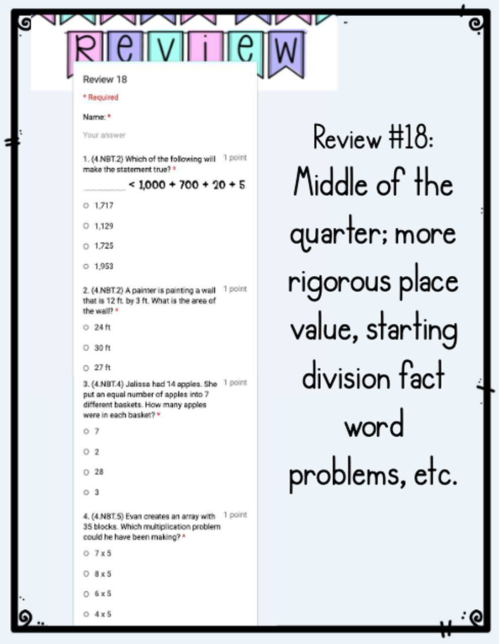 Distance Learning 4th Grade Spiral Review Morning Work on Google ...