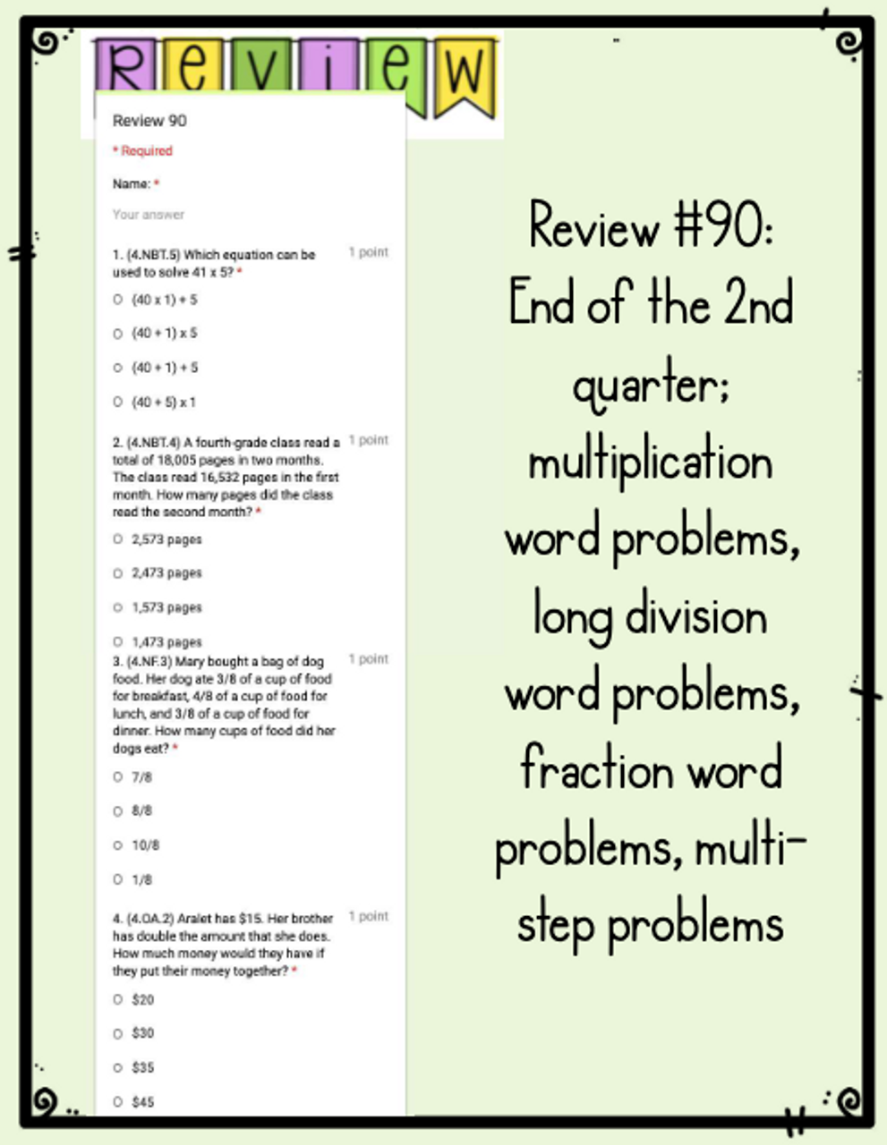 Distance Learning 4th Grade Spiral Review Morning Work on Google ...