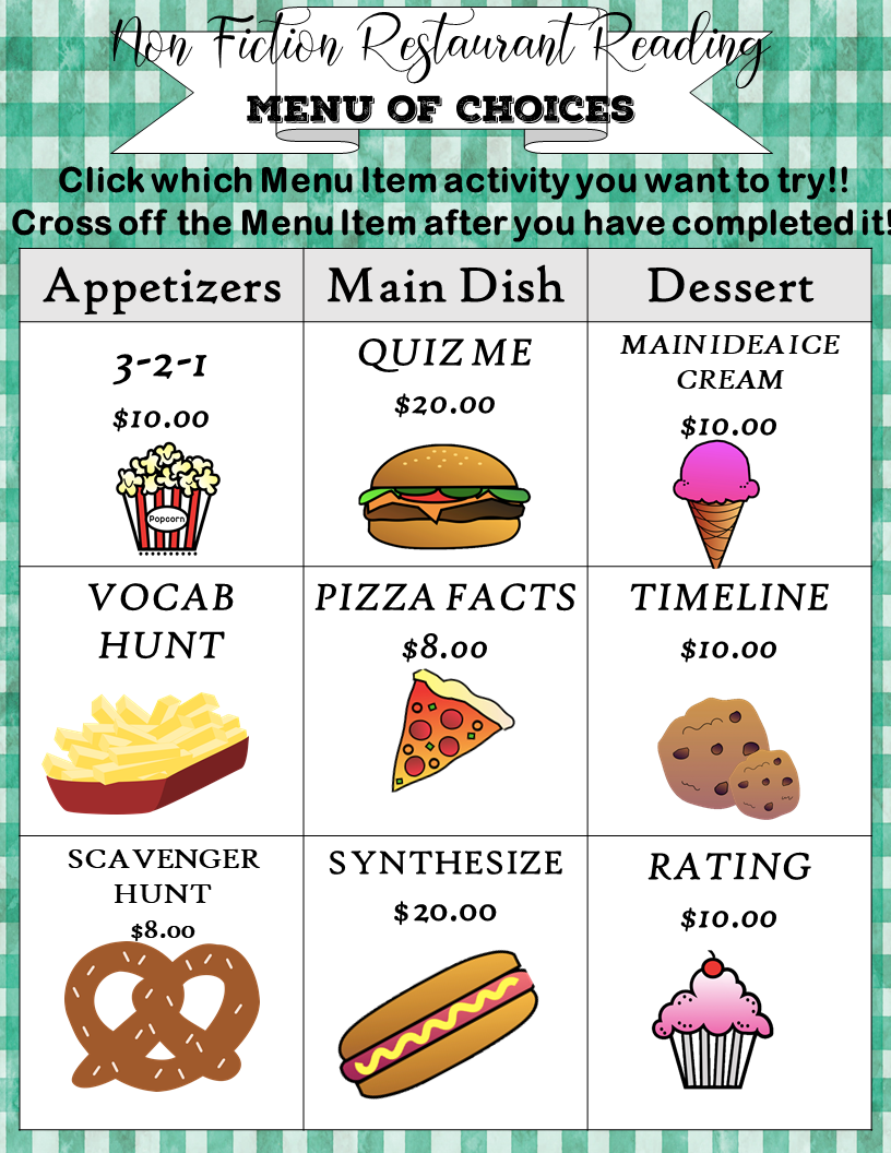FICTION and NONFICTION Reading Standards Choice Boards