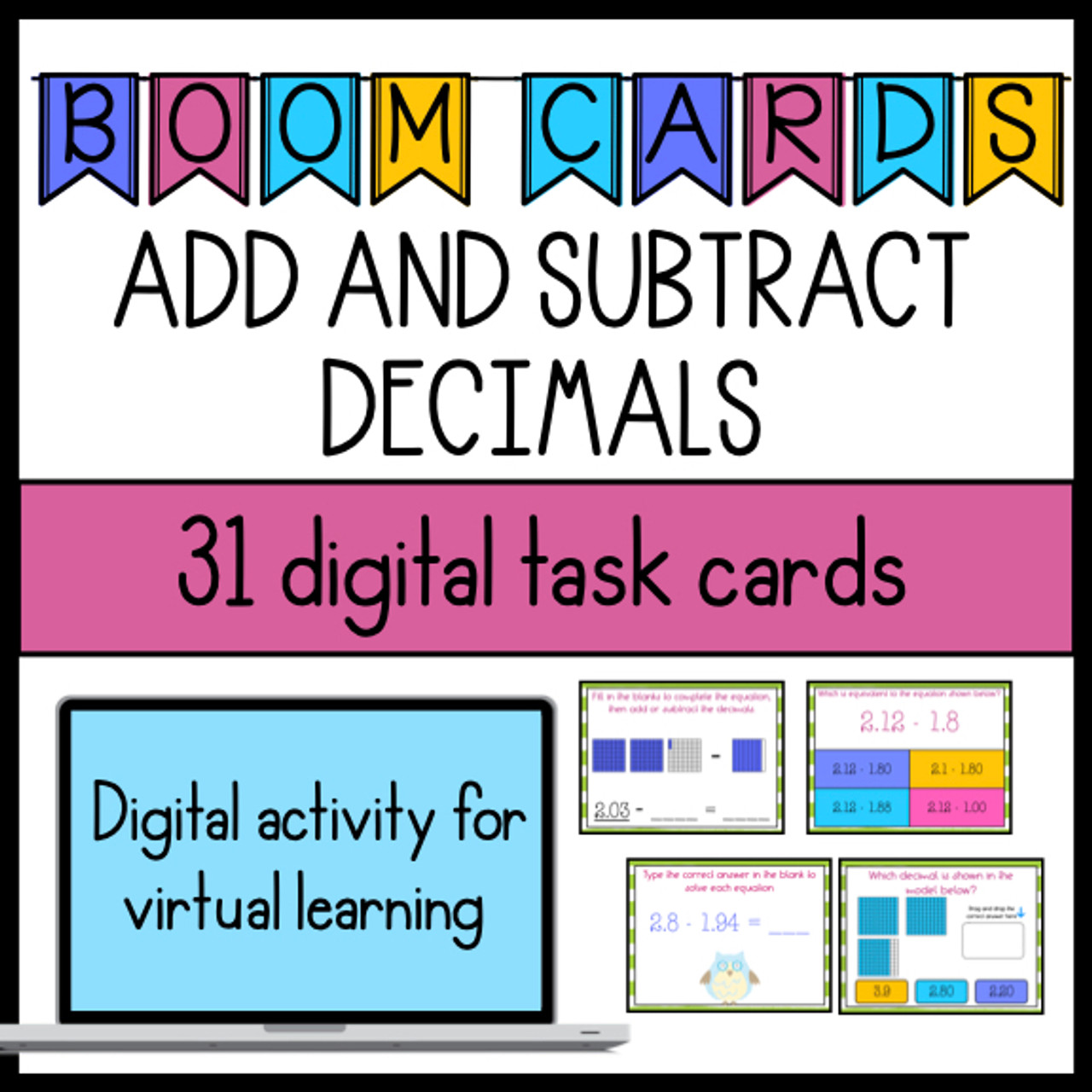 Add and Subtract Decimals Digital Boom Cards for Distance Learning