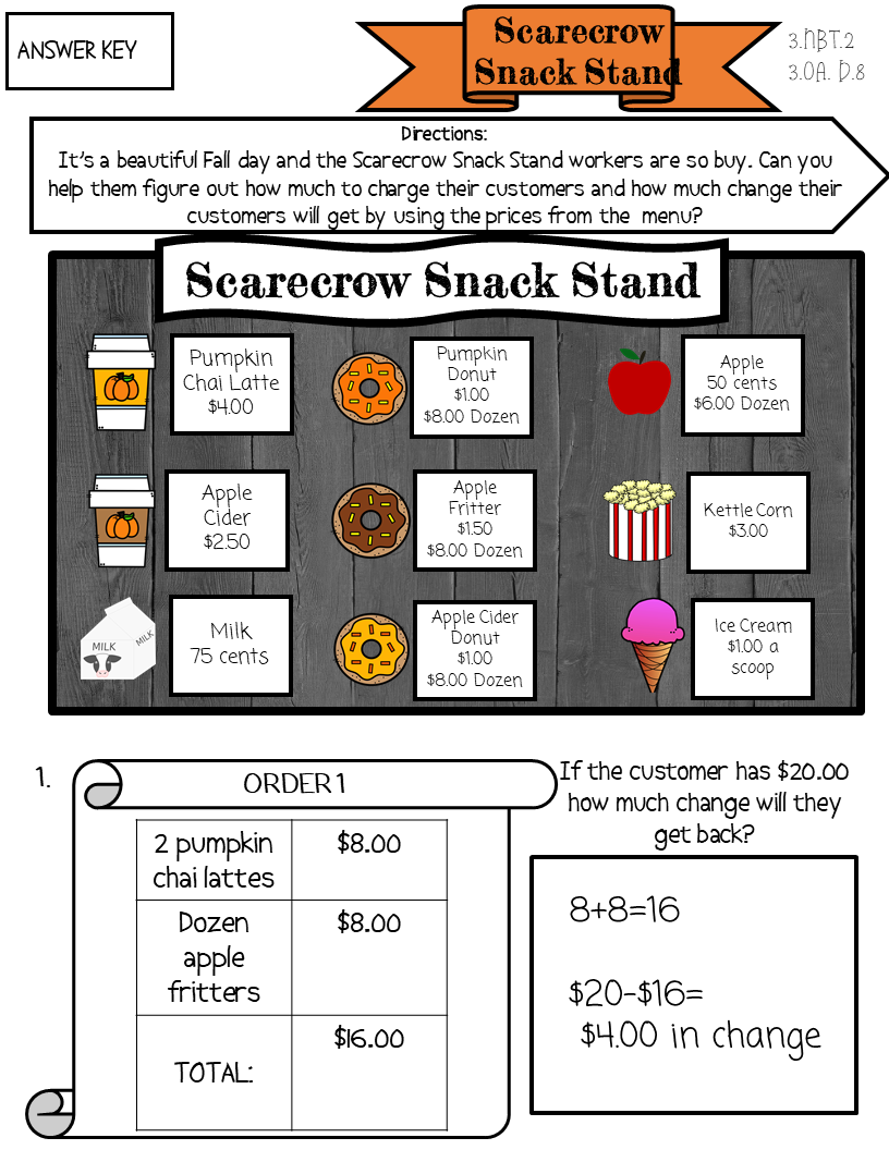 Fall Festival Math Activities Choice Board