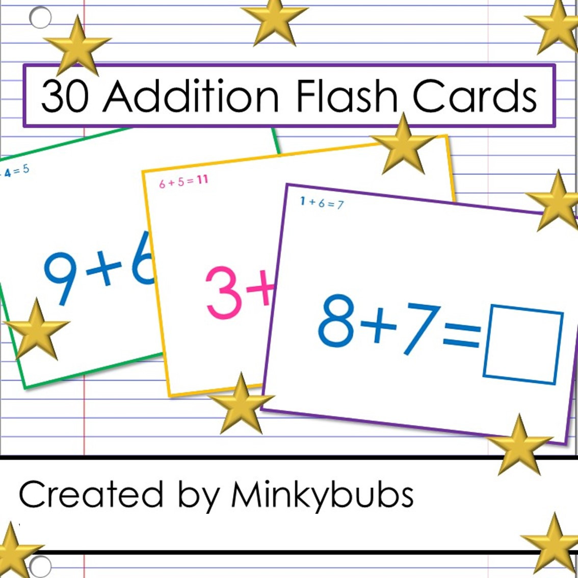 60 Addition Problems Reversible Flash Cards with Single-Digit Addends