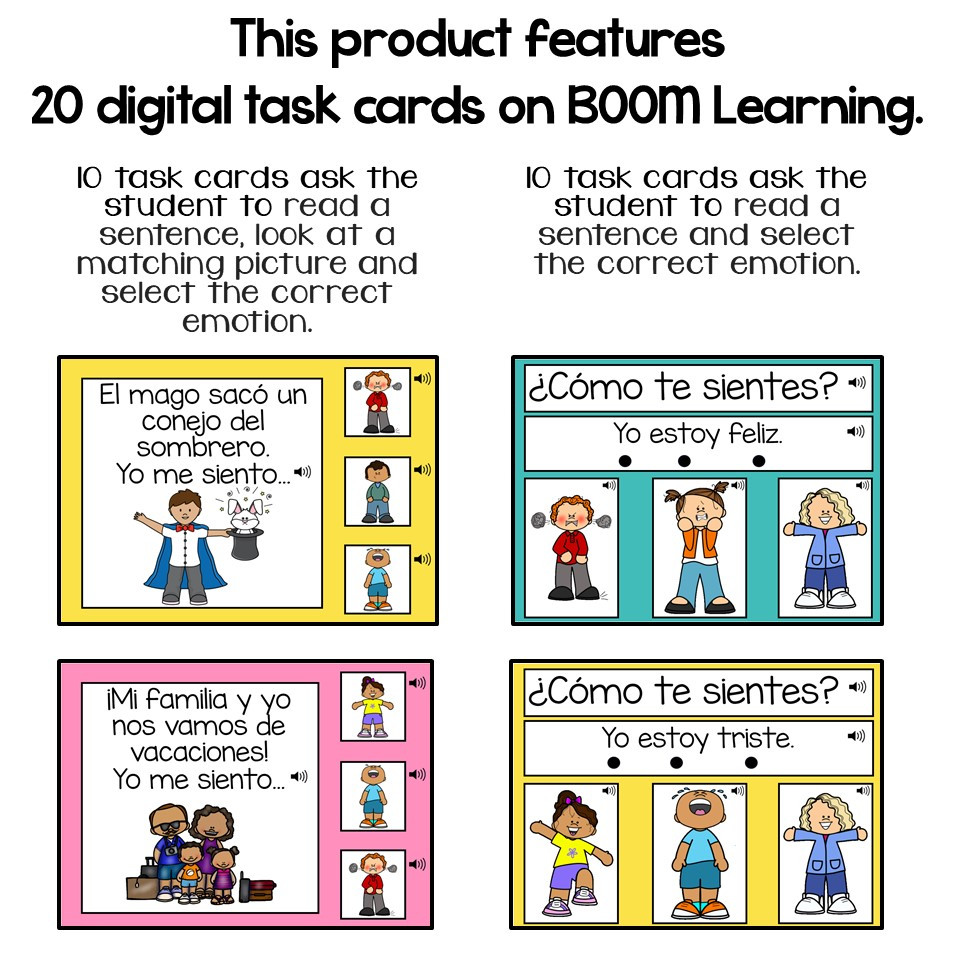 BOOM Cards Identifying emotions-Las emociones (Distance Learning)