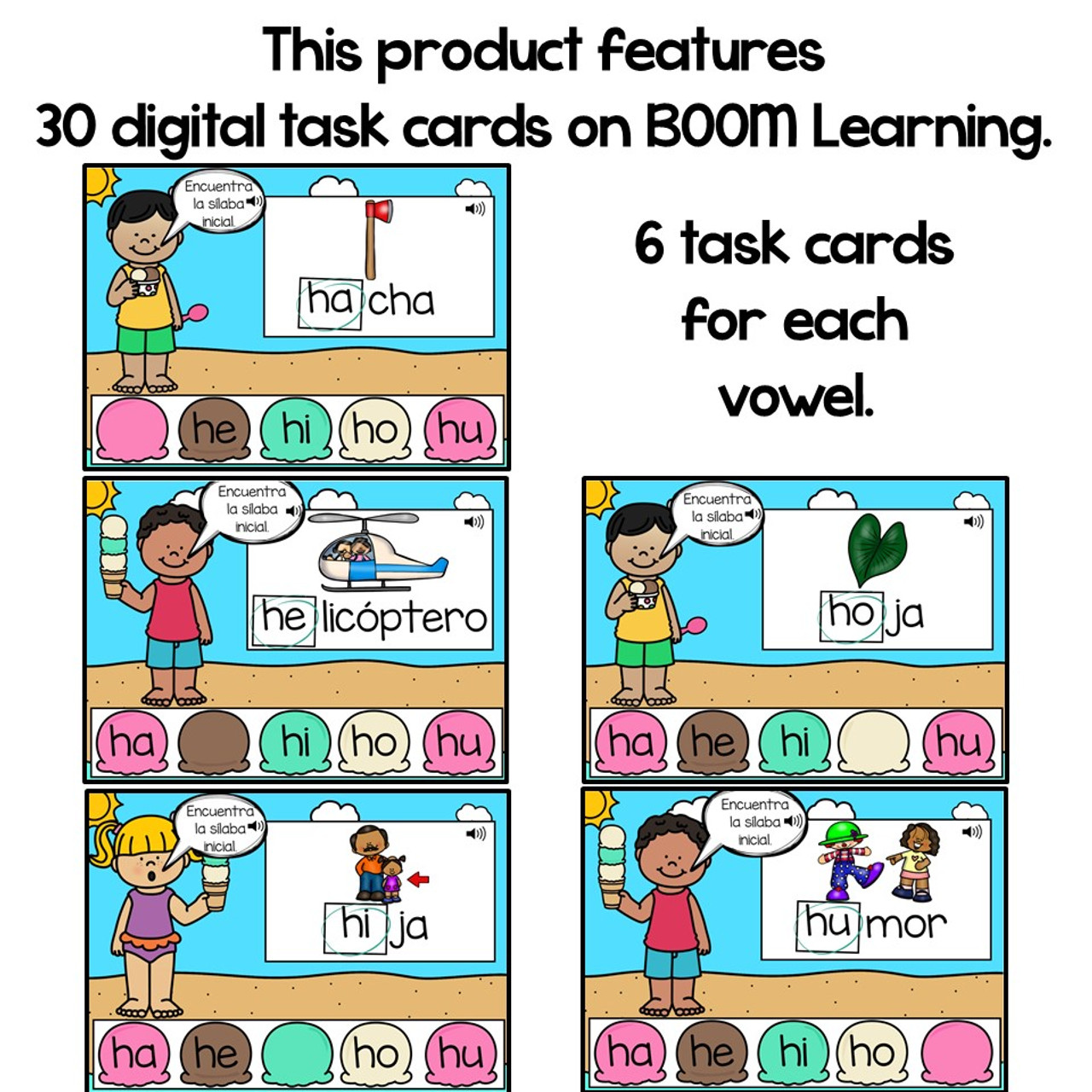 BOOM Cards Sílabas iniciales Letra H- ha, he, hi, ho, hu (Distance ...