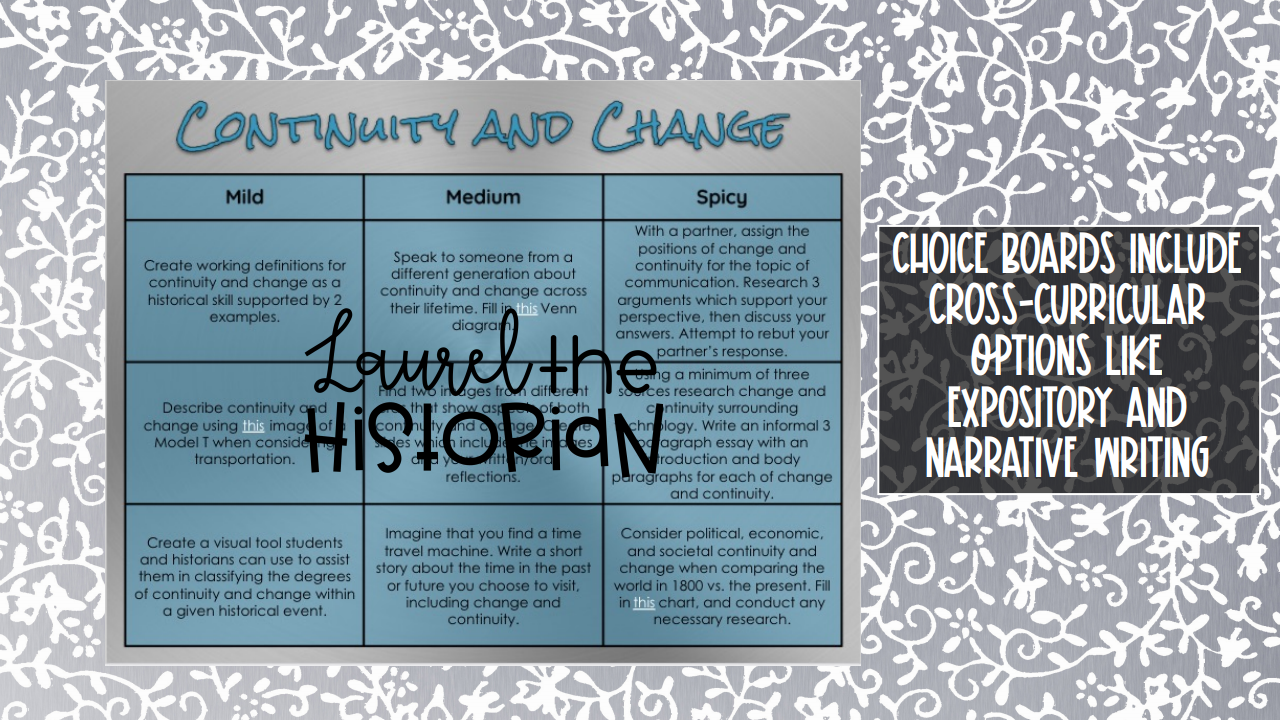 Historical Thinking Skills Choice Boards [Editable]