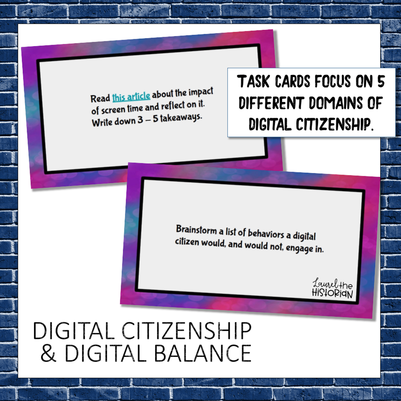 Digital Citizenship Task Cards 26 activities [Editable]
