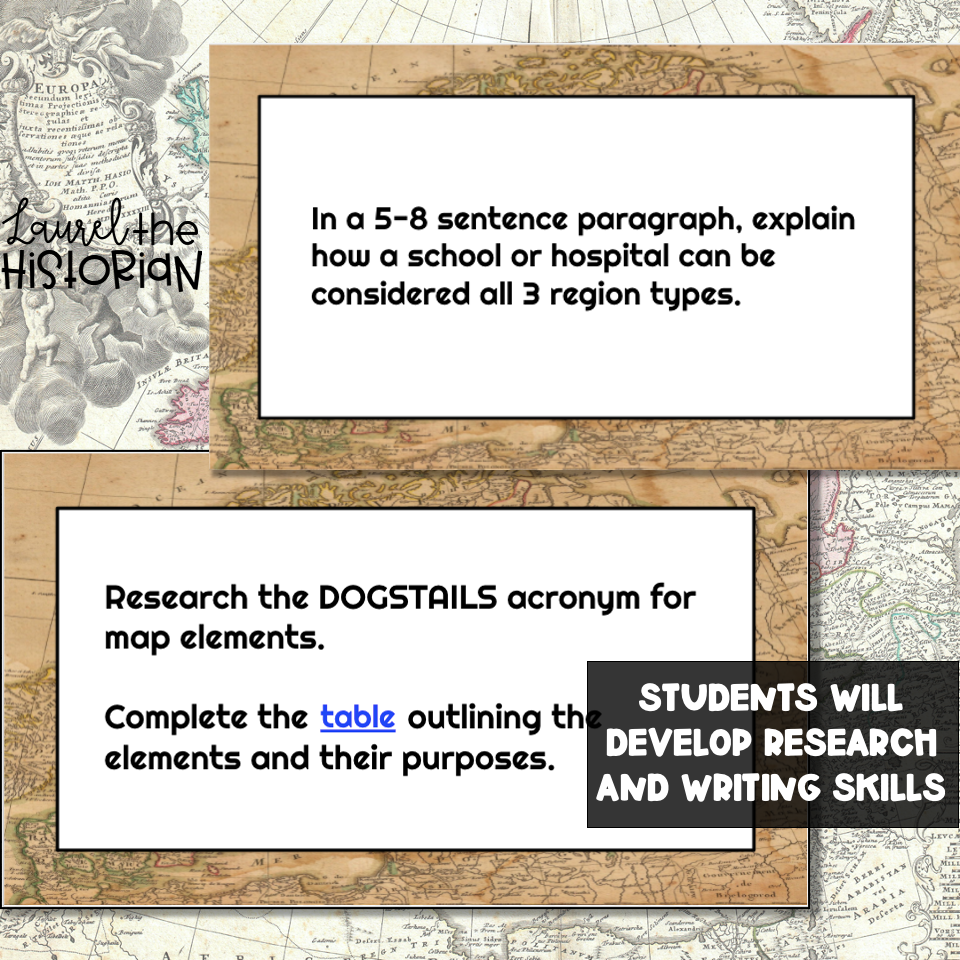 5 Themes of Geography & Map Skills Task Cards [Editable]