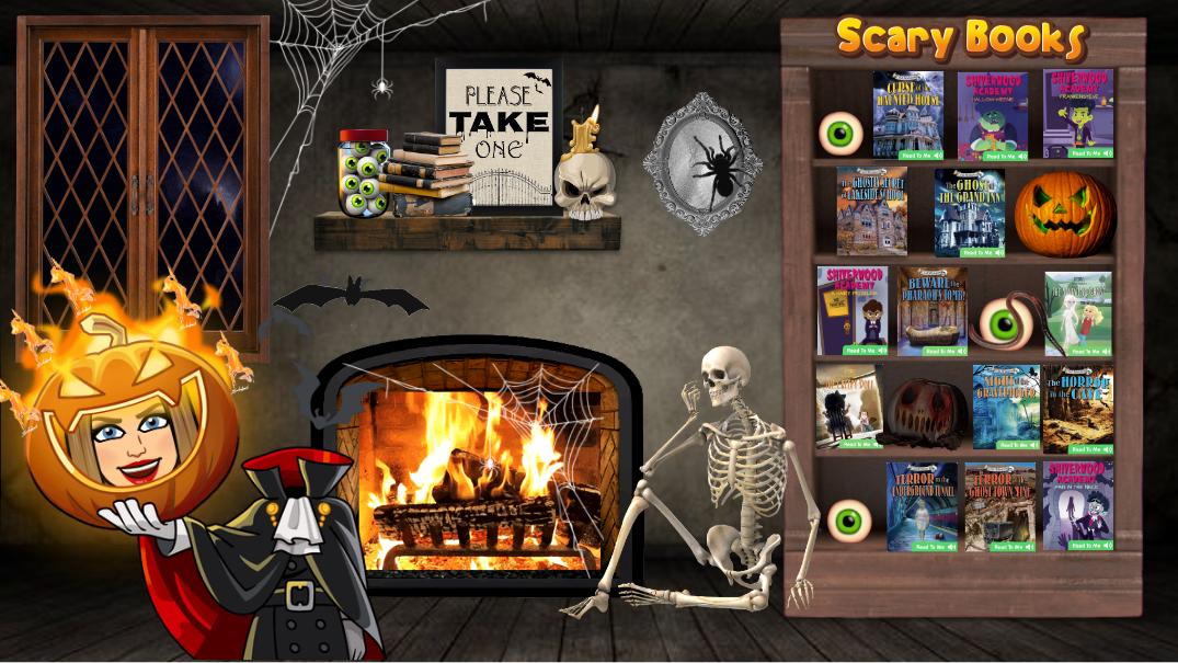 Bitmoji Classroom Template SCARY Audio BOOKS (2nd-4th)